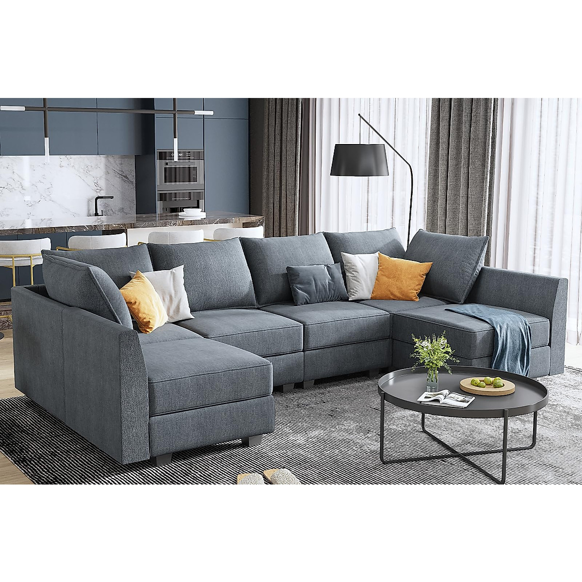 HONBAY Modular Couch U-Shaped Modular Sectional Sofa, Sectional Couch with Storage Seats (U Shape Sofa-2, Bluish Grey)