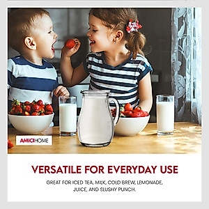 Amici Home Roxy Glass Water Pitcher with Handle and Spout | Round Jug with Ice Lip | Great for Iced Tea, Sangria, Lemonade, Juice | Made in Italy (Small)