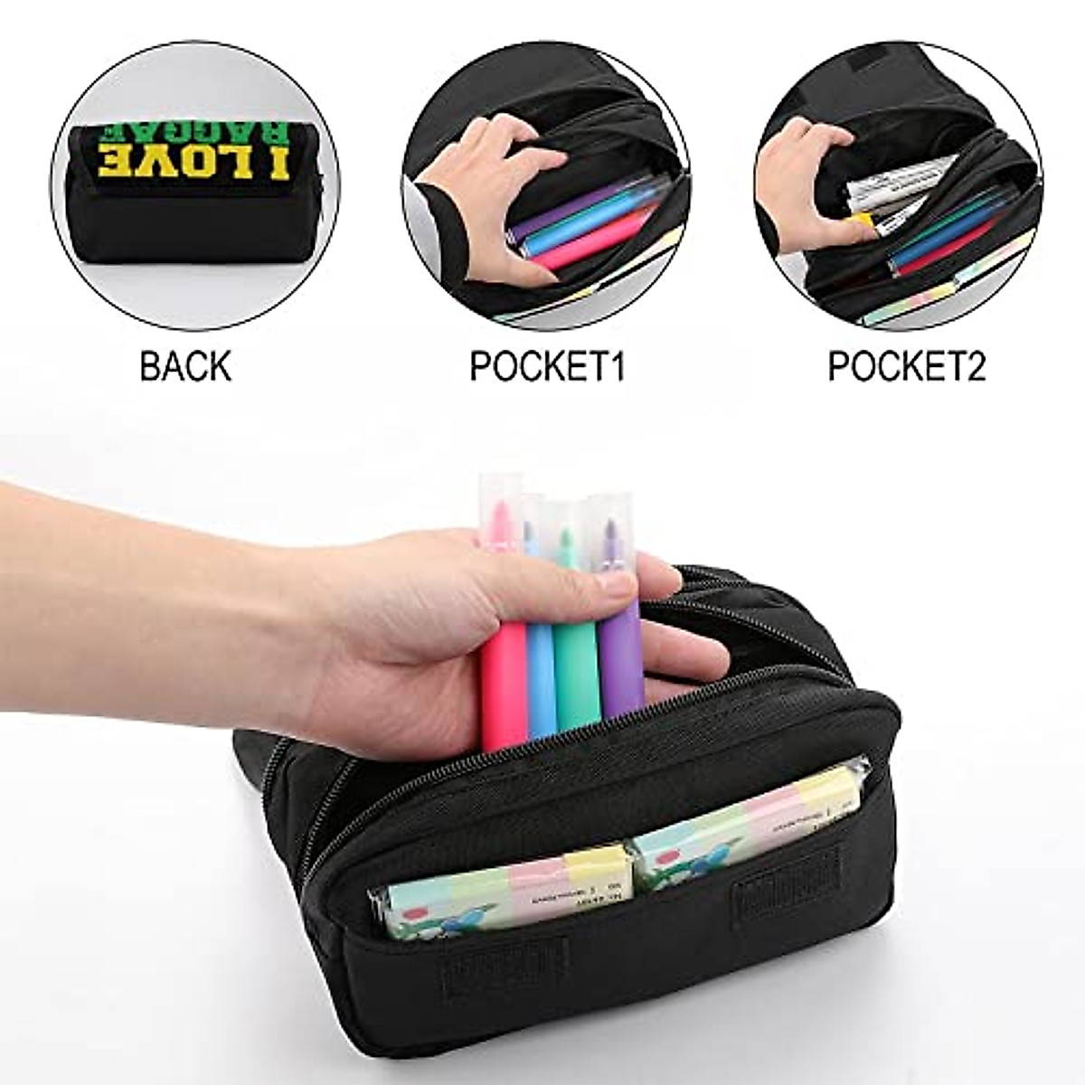 I Love Raggaeton Music Large Capacity Pencil Case Multi-Slot Pencil Bag Portable Pen Storage Pouch with Zipper