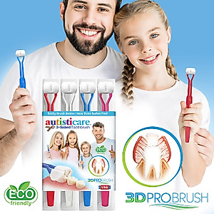 autisticare 4-PK Sensory 3-Sided Toothbrush for Special Needs | Now Even Softer | Fast Easy & Clinically Proven | Autism Spectrum Disorder | Autistic Asperger Caregiver Calm Made in USA