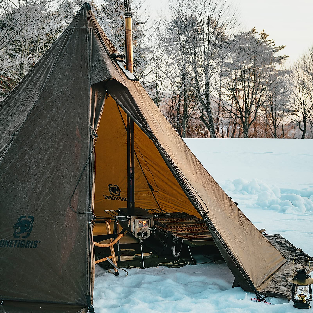 OneTigris Rock Fortress Hot Tent with Stove Jack, 4~6 Person, 4 Season Tipi Tent for Family Camping Backpacking Hunting Fishing Waterproof Wind-Proof.