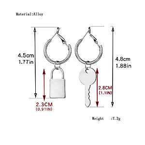 Lock and Key Earrings for Women.Asymmetric Lock Key Earring, Padlock Dangle Hoop Earrings Key Punk Edgy Aesthetic Earrings