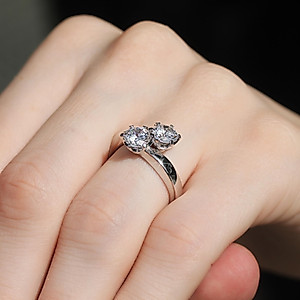 DoubleAccent Sterling Silver Ring Wedding Ring Round 1.7 carat CZ Stone Two-Stone by-your-side Engagement Ring 12MM (Size 5 to 10), 7