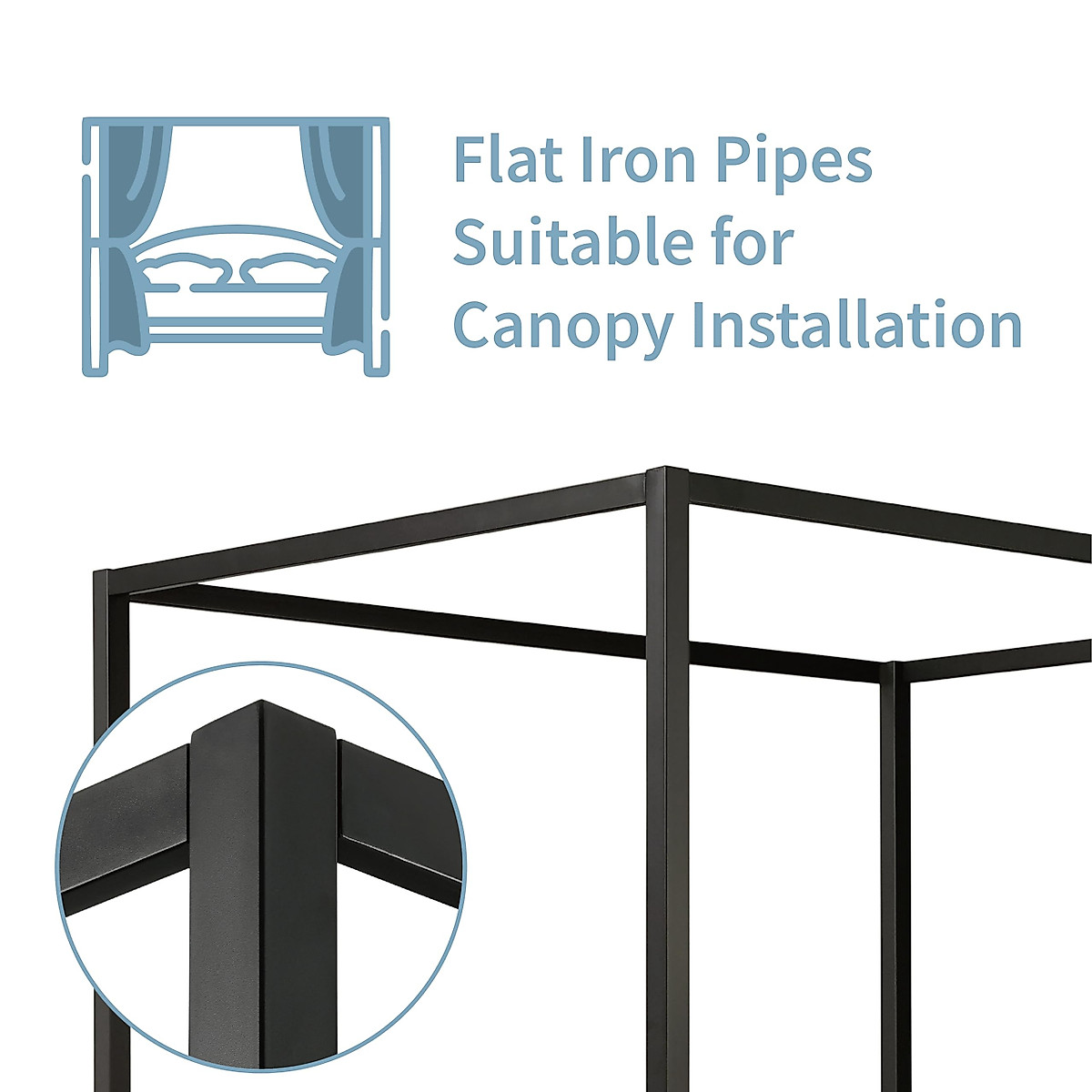 HOMES: Inside + Out Evadne Modern Canopy Bed Frame Queen Size with Channel Upholstered Headboard and Wooden Slats Support for Bedroom, Guest Room, No Box Spring Needed, Light Brown