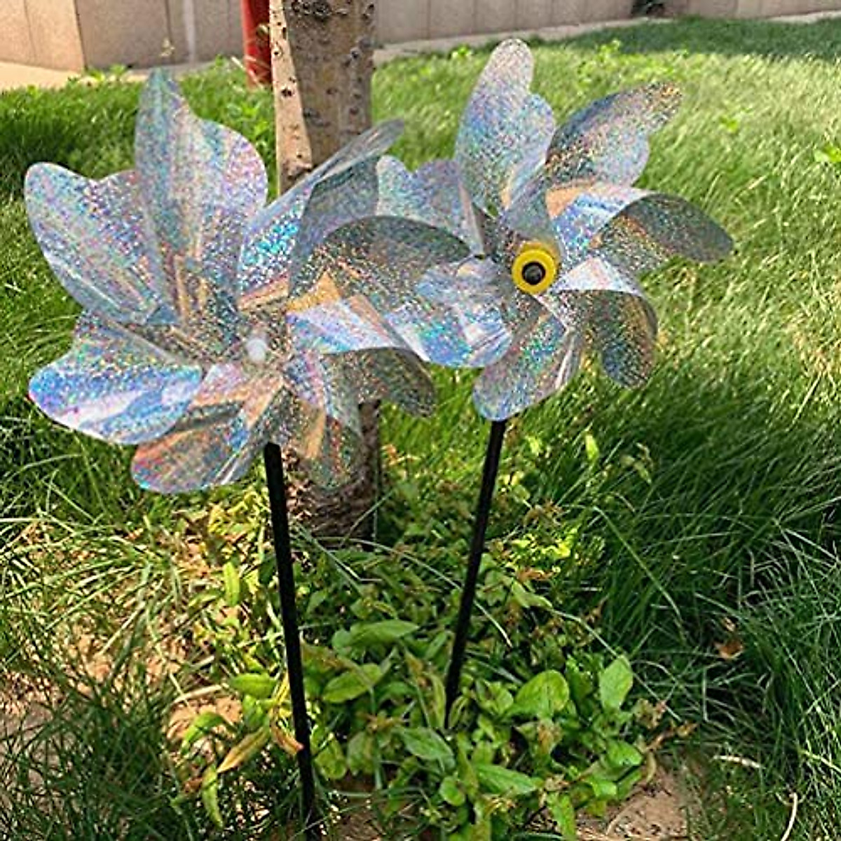 Happyyami 10PCS Orchard Reflective Windmill Bird Pinwheel Reflective Windmill Bird- Driving Windmill Fast Wind Glowing Bird Scaring Spinner Bird- Driving Windmill for Garden Orchard
