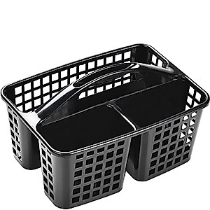 Haundry Plastic Shower Caddy Basket with 3 Compartments, Portable Divided Cleaning Supply Storage Organizer with Handle (Black)