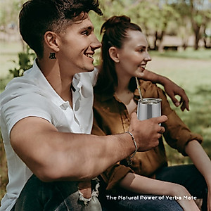 BALIBETOV 5 pcs large Yerba Mate Cup and Bombilla Kit, Includes one 12 oz Yerba Mate Gourd with Lid, Two Bombillas Mate Straw and one cleaning brush | Stainless steel | Double Walled