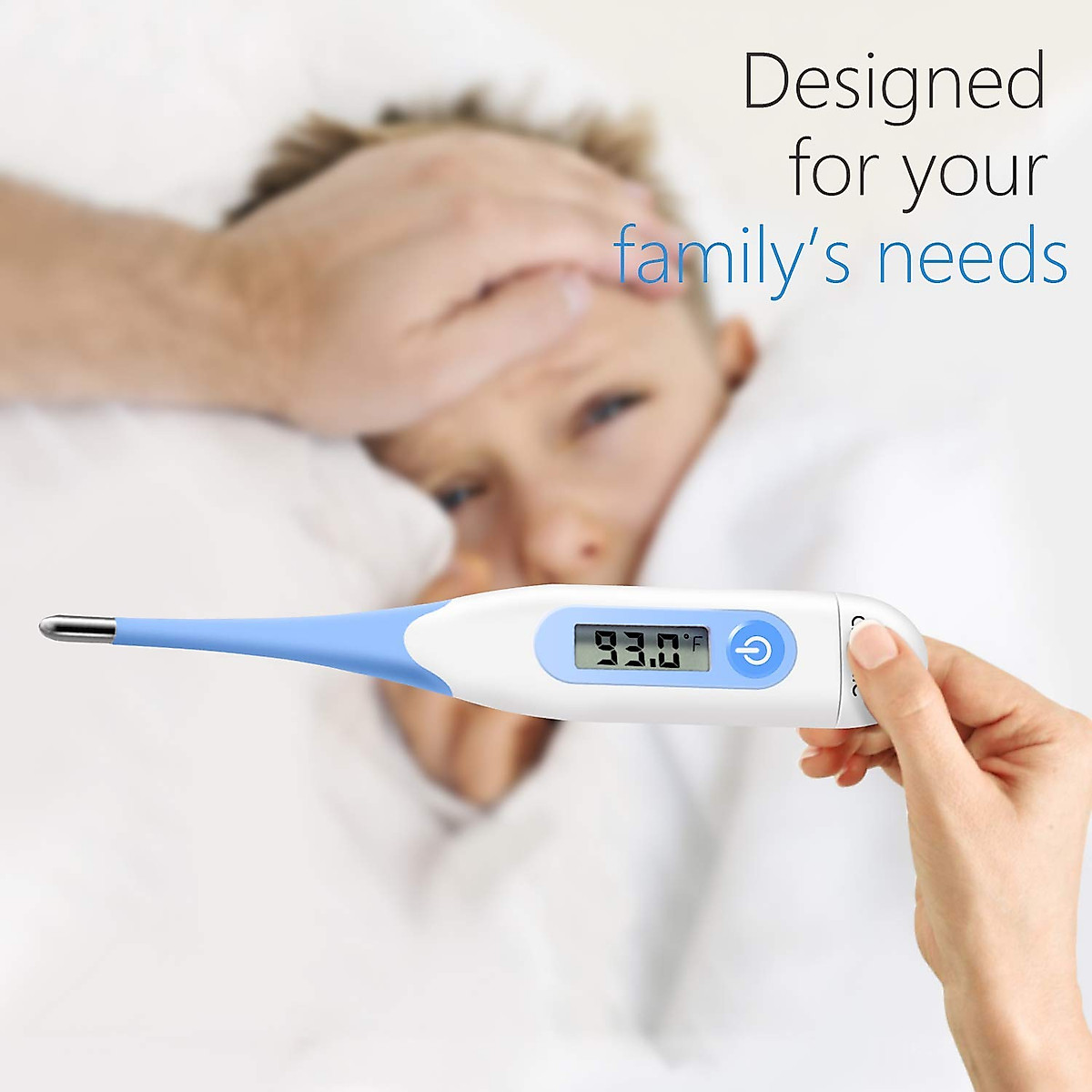 ADORIC Digital Waterproof Medical Thermometer with Fever Warning, Bright Blue