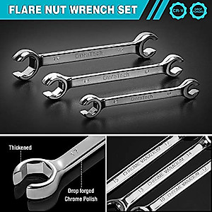 DURATECH Flare Nut Wrench Set, Metric, 3-piece, 10, 12, 13, 14, 15, 17mm, CR-V Steel, Organizer Pouch Included
