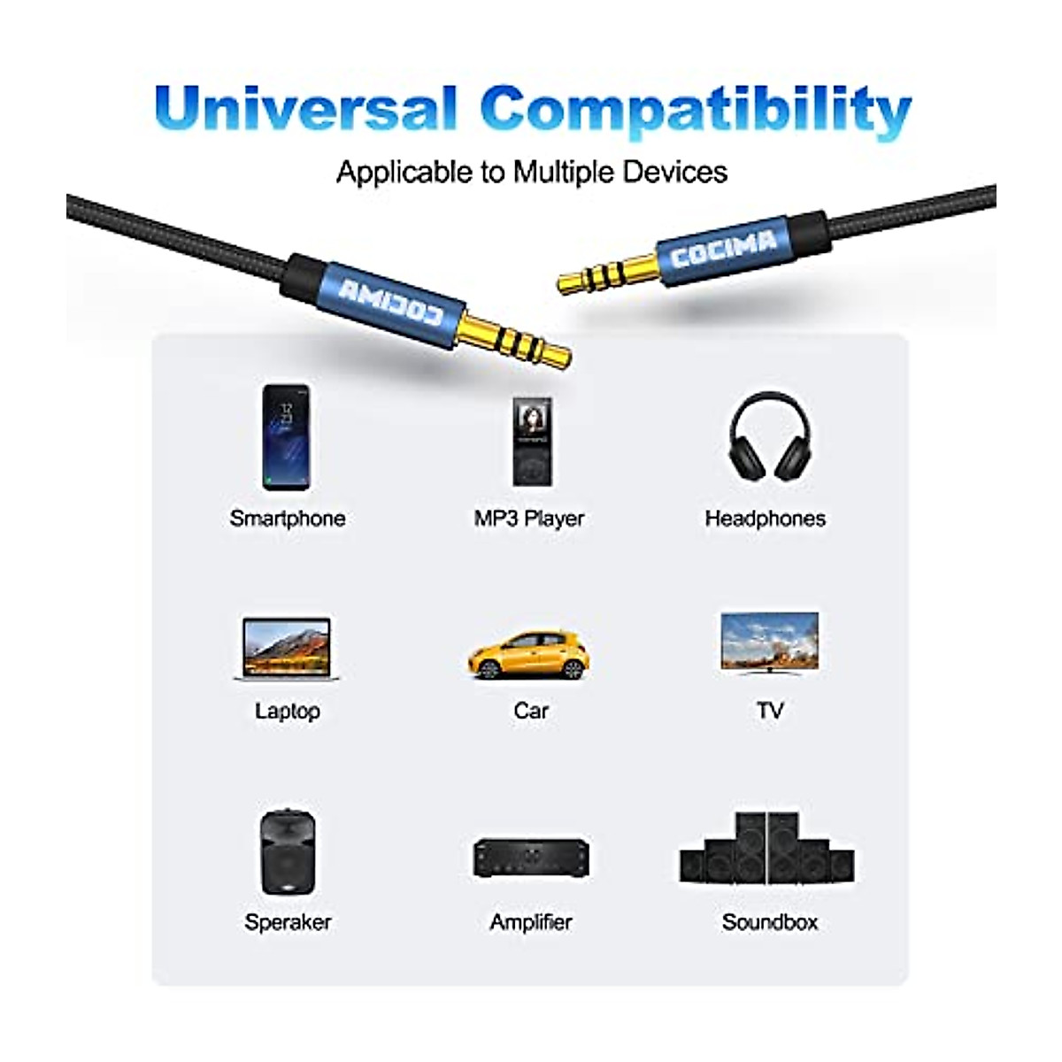 COCIMA TRRS 3.5mm Audio Cable [6.6ft/2M] 4-Pole Microphone Male to Male Nylon Braided AUX Cable Cord Stereo for Headphones Car Home Stereos Speakers Tablets martphones & More