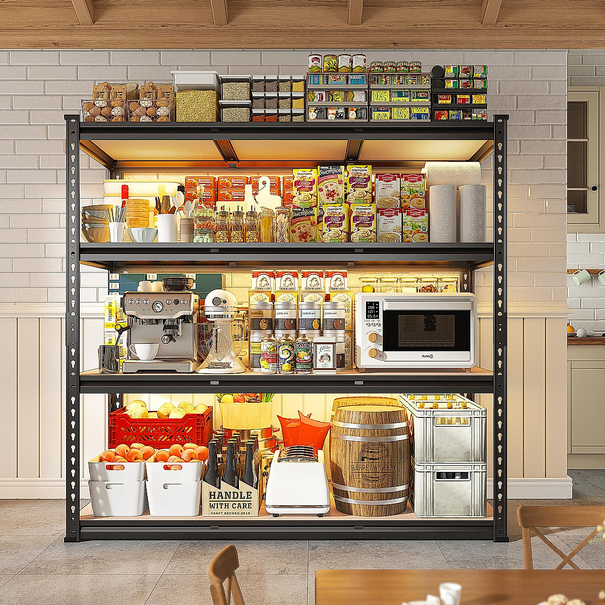 REIBII 48.2''W Storage Shelves Heavy Duty Garage Shelving 2500LBS Garage Shelves Adjustable Storage Shelves 4 Tier Metal Shelves for Storage Rack Industrial Metal Shelving Unit, 48.2"W X 24.2"D X 60"H