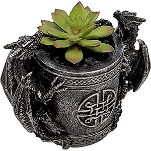 DWK - Literary Beasts - Twin Double Dragon Celtic Gothic Pen Pencil Desk Organizer Makeup Brush Holder Art Supply Caddy Home Office Accent Storage Accessory, Antique Silver Pewter, 6.5-inch
