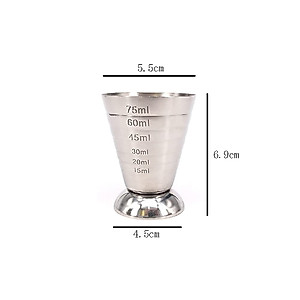 1 Piece Cocktail Jigger Measuring Cup Cocktail Measuring Cup Stainless Steel Bar Jigger Three Scales Coffee Measuring Jigger Up to 2.5oz, 5Tbsp, 75ml(Silver)