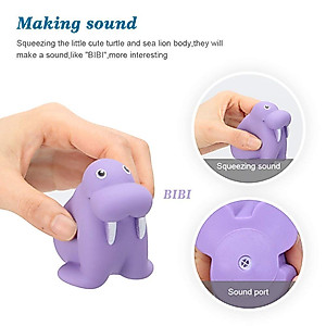 Bath Toy Baby Bathtub Toys, Sea Animals Squirter Toys, Water Spraying Discoloration Floating Animals Fishing Net, Bathroom Floating Pool Fishing Play Set for Toddler Kids, Set of 7