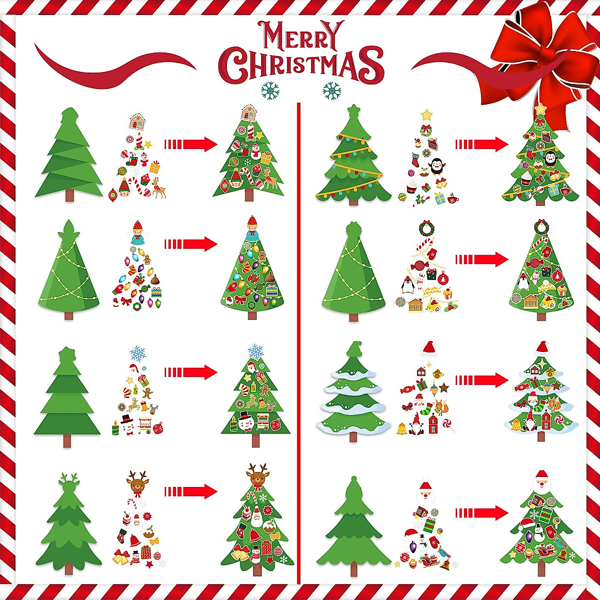 48 Pieces Christmas Tree Craft Kit for Kids Christmas Arts and Crafts Make Your Own Christmas Craft Project for Kid DIY Christmas Tree Ornament Kit Self Adhesive Sticker Sheet for Xmas Tree Decoration