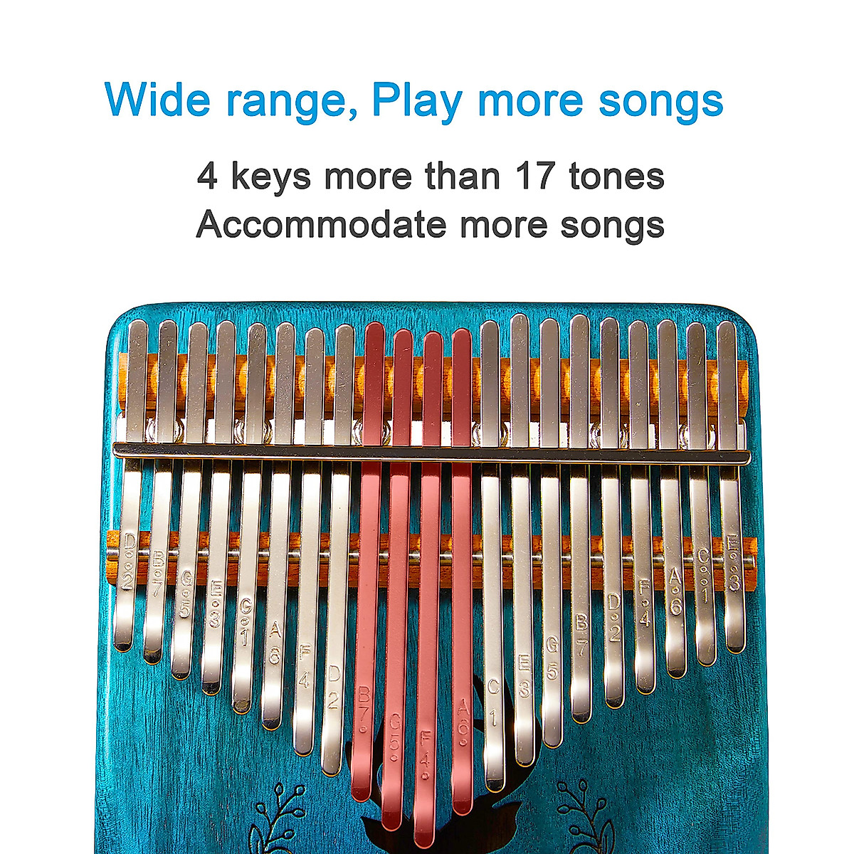 TienClef Kalimba Thumb Piano 21 Keys with Engraved Notes Deer Pattern Handhold Cute Finger Zebrawood Solid Wood Portable Musical Instrument Music Book for Kids Adult Beginner (Gradual Blue)