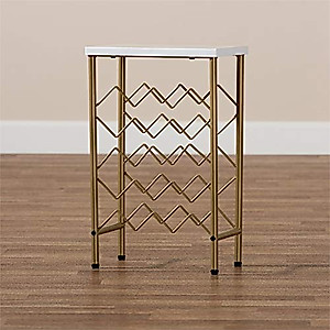 BOWERY HILL Gold Finished Metal Wine Rack with Faux Marble Tabletop
