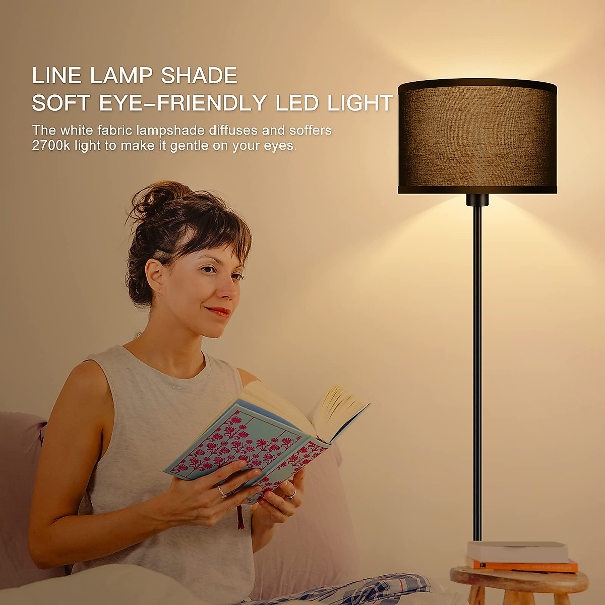 Floor Lamps for Living Room, Modern Standing Lamp with Bulb(12W, 2700K), Black Lamp Shades, Foot Switch, Simple Pole Lamps Corner Lamp for Bedroom,Office, Living Room, Den, Bright Reading Floor Lamp