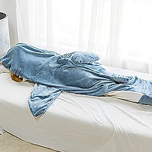 Shark Blanket Adult - Wearable Shark Blanket, Shark Blanket Hoodie, Super Soft Cozy Flannel Hoodie Shark Sleeping Bag, Shark Onesie Blanket, Gifts for Shark Lovers (67inX27.5in(L), Shark)