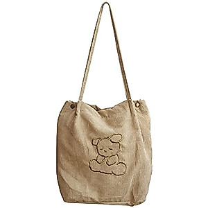YiKitHom Corduroy Tote Bag Canvas Lining