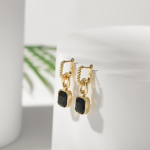 Mesovor Gold Crystal Hoop Earrings for Women Trendy, 18K Gold Plated Hoop Earrings | Emerald Green Black Crystal Dangling Earrings Jewelry Gift for Mother Wife (Black)