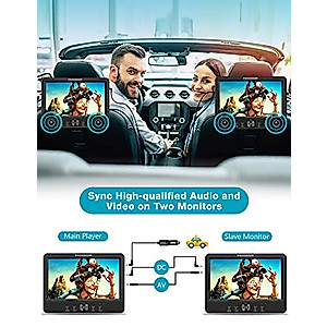 FANGOR 10.5'' Dual DVD Player for Car Portable Headrest Video Players with 2 Mounting Brackets, 5 Hours Rechargeable Battery, Last Memory, AV Out&in, Support USB/SD/Sync TV (1 Player + 1 Monitor)