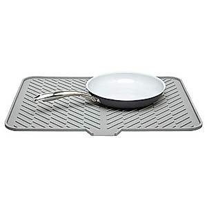 Luxet Silicone Dish Drying Mat with Built-in Drain Lip - Hygienic Drying Pad - Sturdy Compact Easy to Clean Tray Protects Surfaces Prevents Water Build Up - 23 X 17 (Grey)