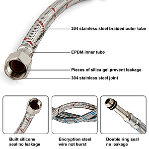 Midanya 40-Inch Long Faucet Connector,Bathroom Kitchen Faucet Connector,Braided Stainless Steel Supply Hose 3/8-Inch Female Compression Thread x M10 Male Connector,x 2 Pcs (1 Pair)