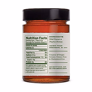 Ancient Foods Ilia Wild Forest and Thyme Honey – Greek Mountain Honey, Raw, Unfiltered Pine Honey from Vordonia, Greece (16oz)