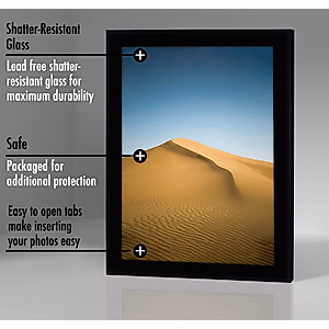 Americanflat 9x12 Picture Frame in Black - Engineered Wood Photo Frame with Shatter-Resistant Glass, Hanging Hardware, and Easel for Wall and Tabletop Display