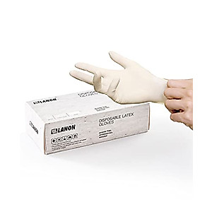 LANON 5 mil Latex Disposable Gloves, Food-Contact Grade, Powder-Free, Fully Textured, White, Medium