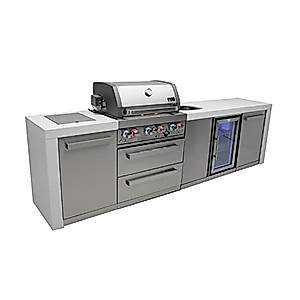 Mont Alpi MAi400-DBEV 32-Inch 4-Burner 78000 BTU Deluxe Stainless Steel Gas Outdoor Kitchen Barbecue Gas Island Grill w/ Compact Lockable Refrigerator + Infrared Side & Rear Burners + Granite Countertops