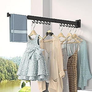 BHeadCat Clothes Laundry Drying Rack Wall Mounted, Retractable Garment Hanger with Hooks, Easy to Install, Strong Load-Bearing, Tri-Collapsible Clothes Dry Rack for Balcony, Bathroom, Bedroom