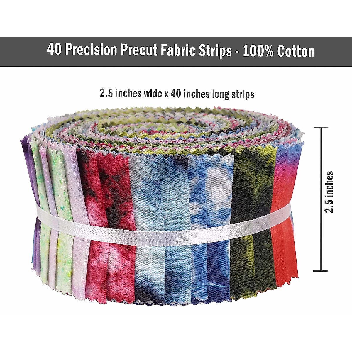 Soimoi 40Pcs Tie Dye Print Cotton Precut Fabrics for Quilting Craft Strips 2.5x42inches Jelly Roll - Multicolor