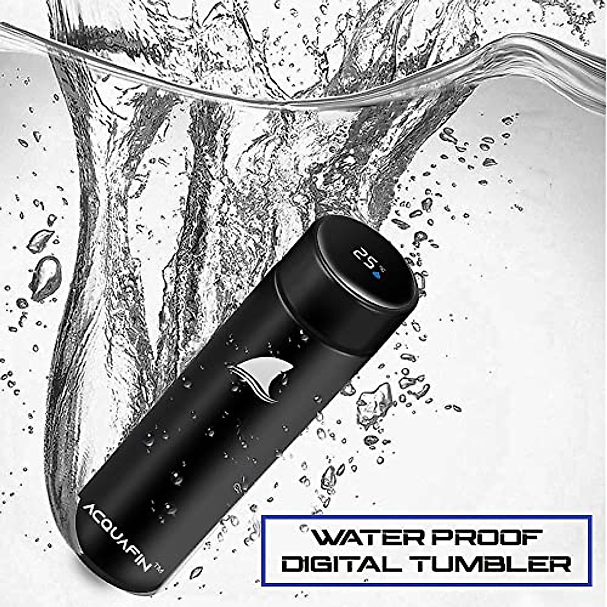 ACQUAFIN Vacuum Insulated Water Bottle - Digital Tumbler with Smart LED Temperature Display - Leak Proof 24H Thermos for Travel, School, Sports, Coffee, Tea, and Cold Drinks 500ML (Black).