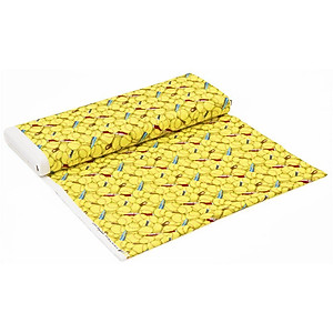 Softball yellow cotton fabric from the USA by Elizabeth's Studio, with balls and bats (per 0.5 yard)