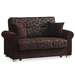 Sweet Home Stores LEA Collection 61" Loveseat with Storage, Firm, Fabric, 2 Seater, Convertible Small Sleeper Couch Bed for Living Room or Home Office, Dark Brown