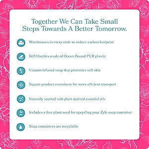 ZYFE Vitamin Hand Soap Refill - Liquid Hand Soap - Natural Plant Derived Moisturizing Handsoap with Essential Oil Fragrance Rose Bloom - Soft Hand Wash for Kitchen & Bathroom - Lush Soft Soap 64oz