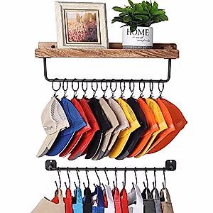HYDERMUS Hat Rack Wall Mount with Shelf Hat Organizer for 24 Baseball Caps Metal Hat Holder Organizer for Closet Wall Storage Organization Display Carbonized Black