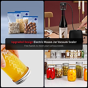 Mason Jar Vacuum Sealer, 3 in 1 Automatic Vacuum Sealer for Jars with Food Vacuum Pump & Wine Saver Pump, Jar Vacuum Sealer for Canning Jars with Wide and Regular Mouth Mason Lids