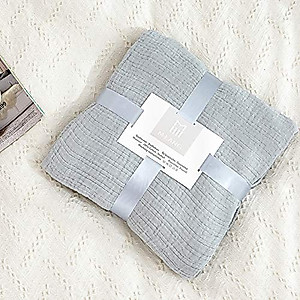 Cotton Muslin Throw Blanket for Adults Queen 78" x 90" Lightweight 100% Cotton Blankets 4 Layer Cozy Wrinkled Super Soft for Bed,Couch & Sofa,All Season Bedding, Cyan