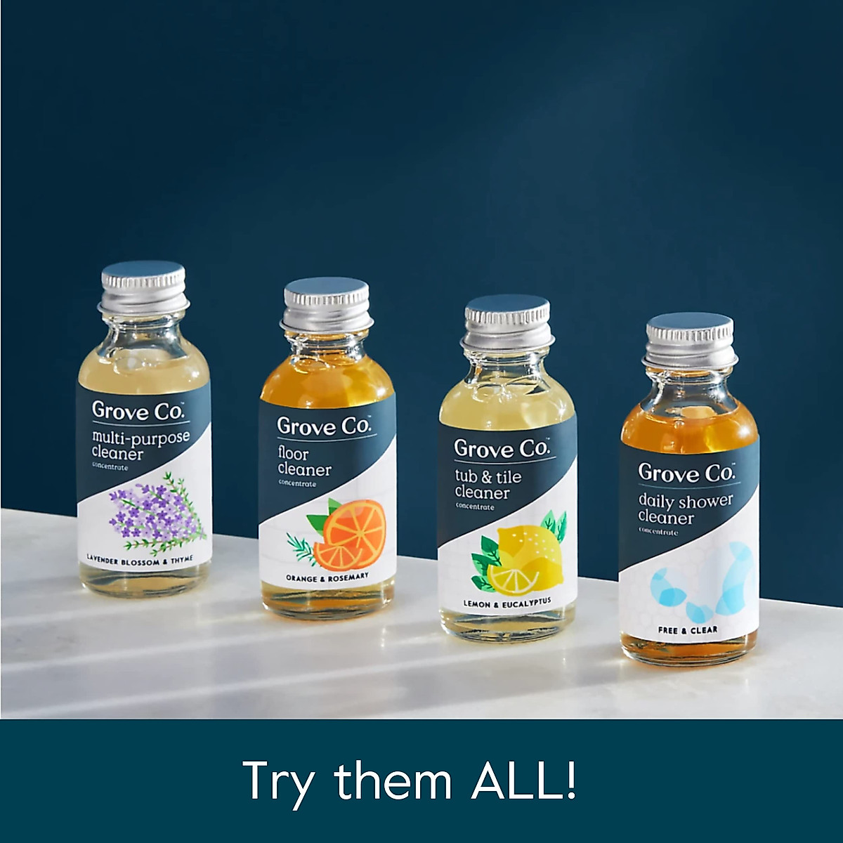 Grove Co. Floor Cleaner Refill Concentrate Variety Pack (6 x 1 Fl Oz) Plant-based Household Cleaning Supplies, Ammonia & Chlorine Free, No Plastic Waste, 100% Natural Scent, 3 x 2 Pack Refills