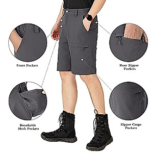 FREEKITE Men's Outdoor Ripstop Cargo Shorts Golf Quick Dry Hiking Fishing Tactical Work Shorts with Pockets (Gray,38W/10L)