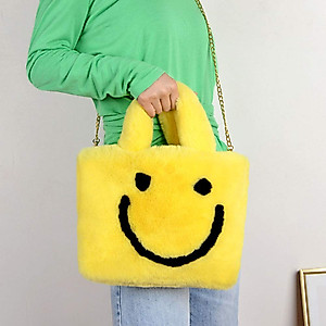 lovetoyou Women Faux Fur Clutch Handbag Tote Bag Shoulder Bag Crossbody Bag with Detachable Chain (Yellow)