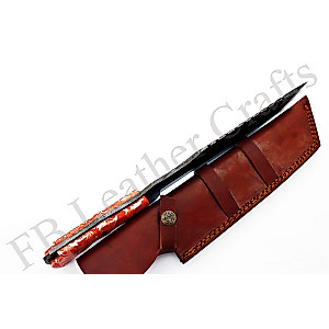 Tactical Combat Custom Made Damascus Steel Hunting Knife/Tracker Knife FBK-15316 (Orange & White Resin)