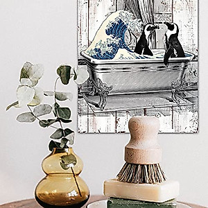 Funny Bathroom Signs Wall Decor, Adorable Penguin Photo Minimalist Wall Art Bathroom Prints, Fun Guest Bathroom Metal Tin Sign Wall Art Decor, Funny Bathroom Gifts for Women, Funny Message Cafe Bar Bathroom Decor