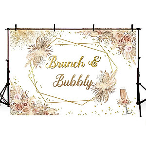 SENDY 7x5ft Boho Brunch and Bubbly Backdrop Bridal Shower Party Decorations Supplies Wedding Bachelorette Banner Bohemia Floral Pampas Gold Champagne Photography Background Cake Table Photo Booth Prop