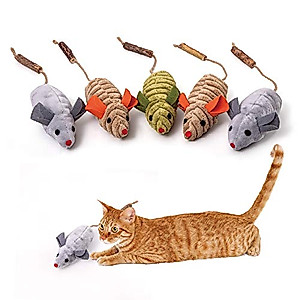 PEEKAB 5Pcs Catnip Toy Oirganic Silvervine Toys Plush Cat Chew Interactive Toys Cat Mice & Animals Toys for Indoor Cats and Kittens Over 6 Months Old (Multicolor 5Pcs Mice)
