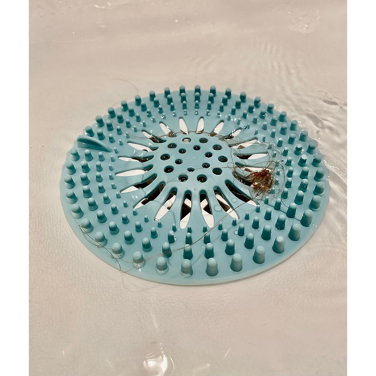 Drain Strainer Hair and Debris Catcher Set Shower and Sink Drain 4 Pack, 5.12” *5.12” *0.48”, White, Blue, Pink, Dark Gray