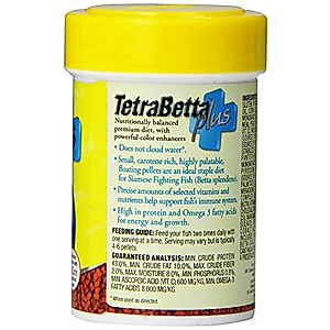 TetraBetta PLUS Floating Mini Pellets, Fish Food With Natural Color Enhancer, 1.2 ounces